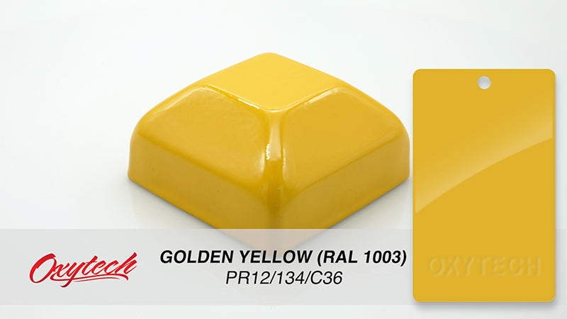 GOLDEN YELLOW (RAL 1003) colour sample panel — Oxytech Powder Coatings