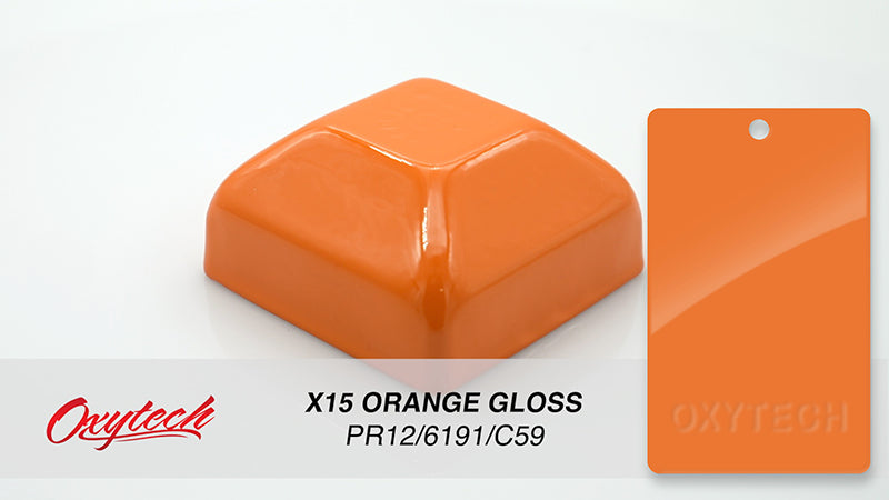 X15 ORANGE GLOSS colour sample panel — Oxytech Powder Coatings